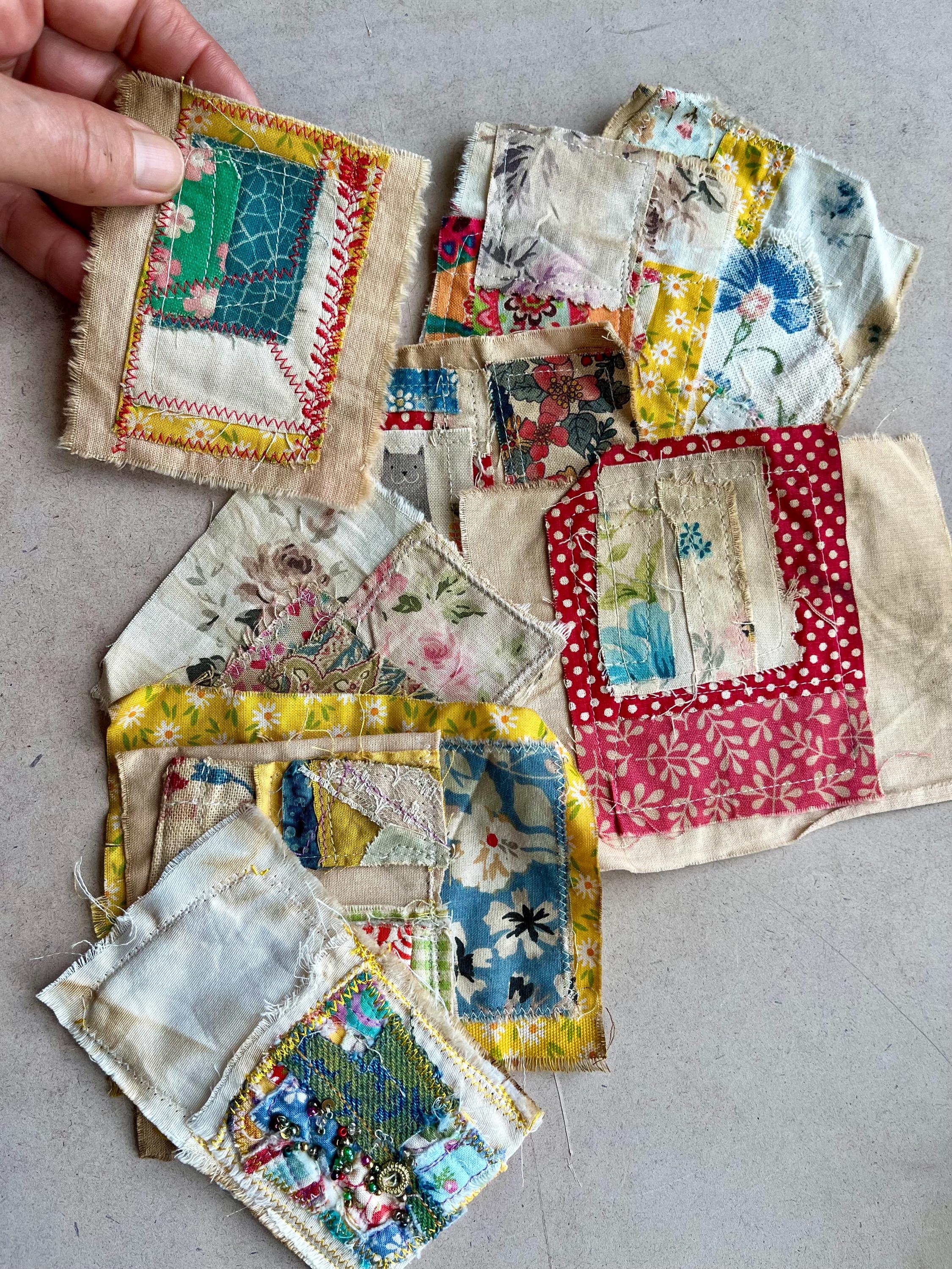Large Textile Art Clusters, 10 Pieces Set Size Between 4'' X4'' to 2''x ...