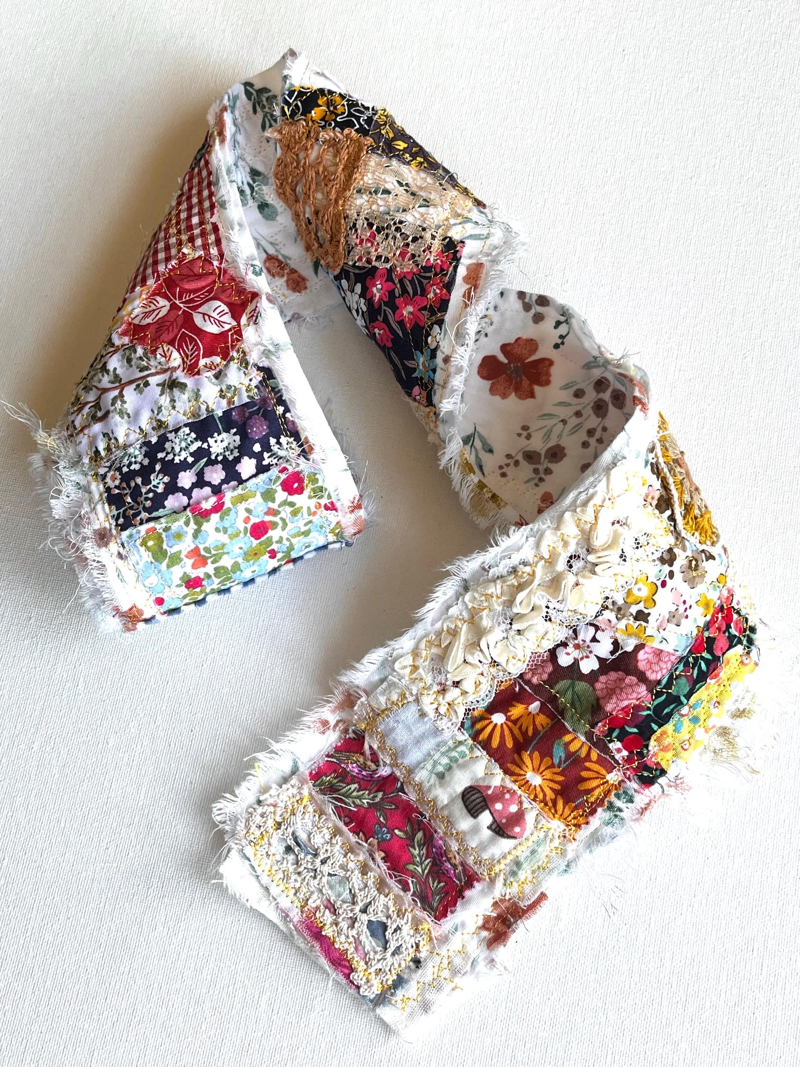Handmade Fall Colors Fabric Collage, Slow Stitch Snippet Roll: Cotton ...