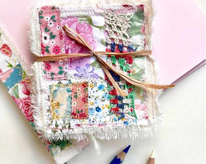 Textile Art Clusters:vintage & Modern Fabrics, Crochet Florals, ( 5 ...