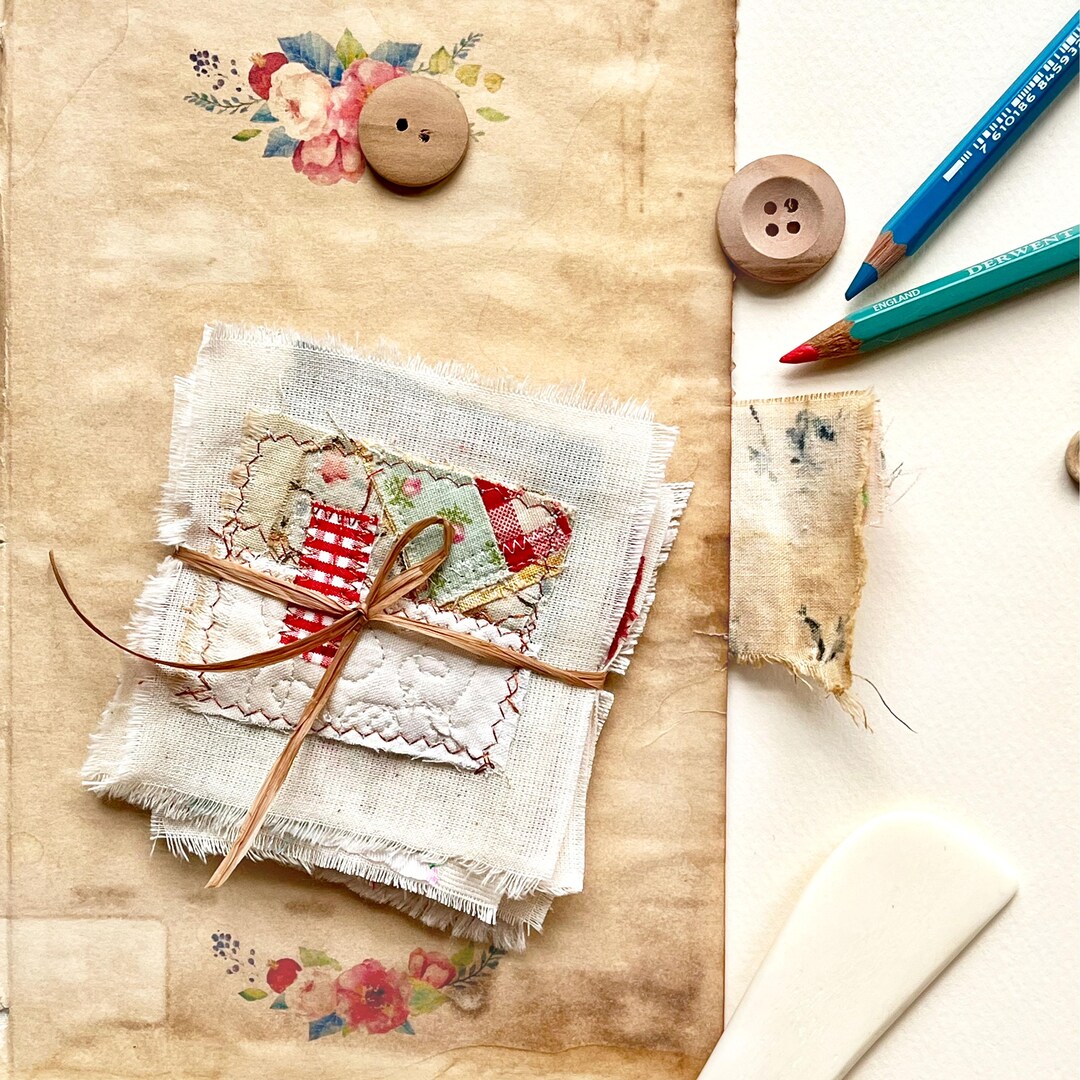 Handmade Fabric Collage Patches: Journaling Ephemera Patches, Mixed ...