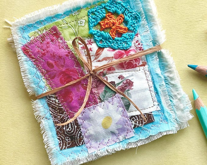 Textile Art Clusters:vintage & Modern Fabrics, Crochet Florals, ( 5 ...