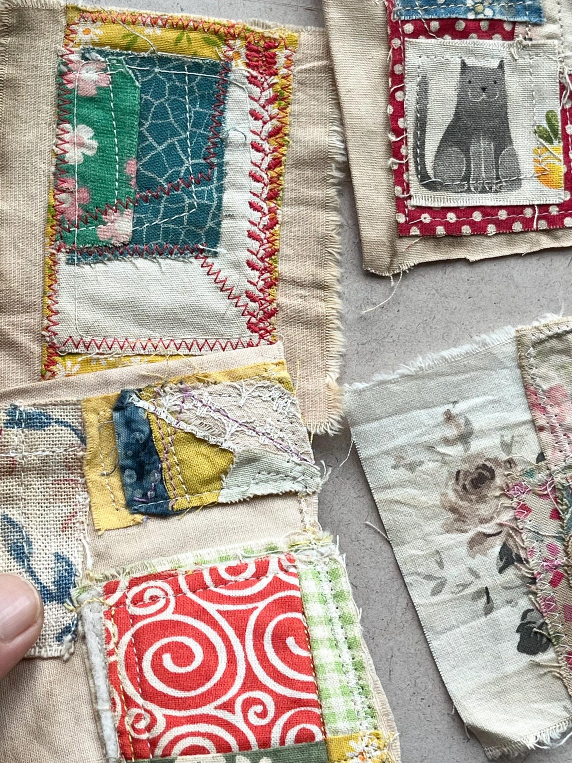 Large Textile Art Clusters, 10 Pieces Set Size Between 4'' X4'' to 2''x ...