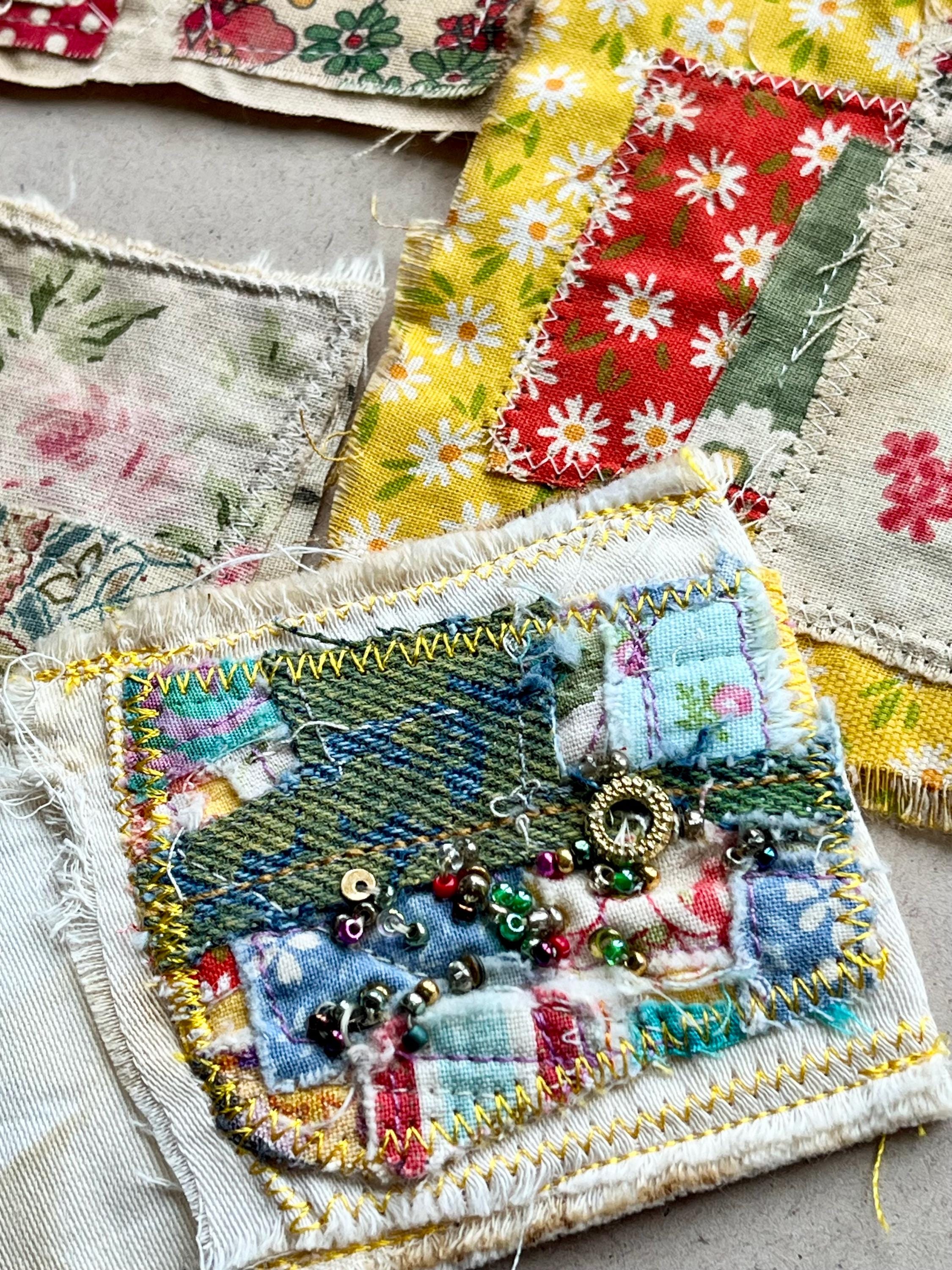 Large Textile Art Clusters, 10 Pieces Set Size Between 4'' X4'' to 2''x ...