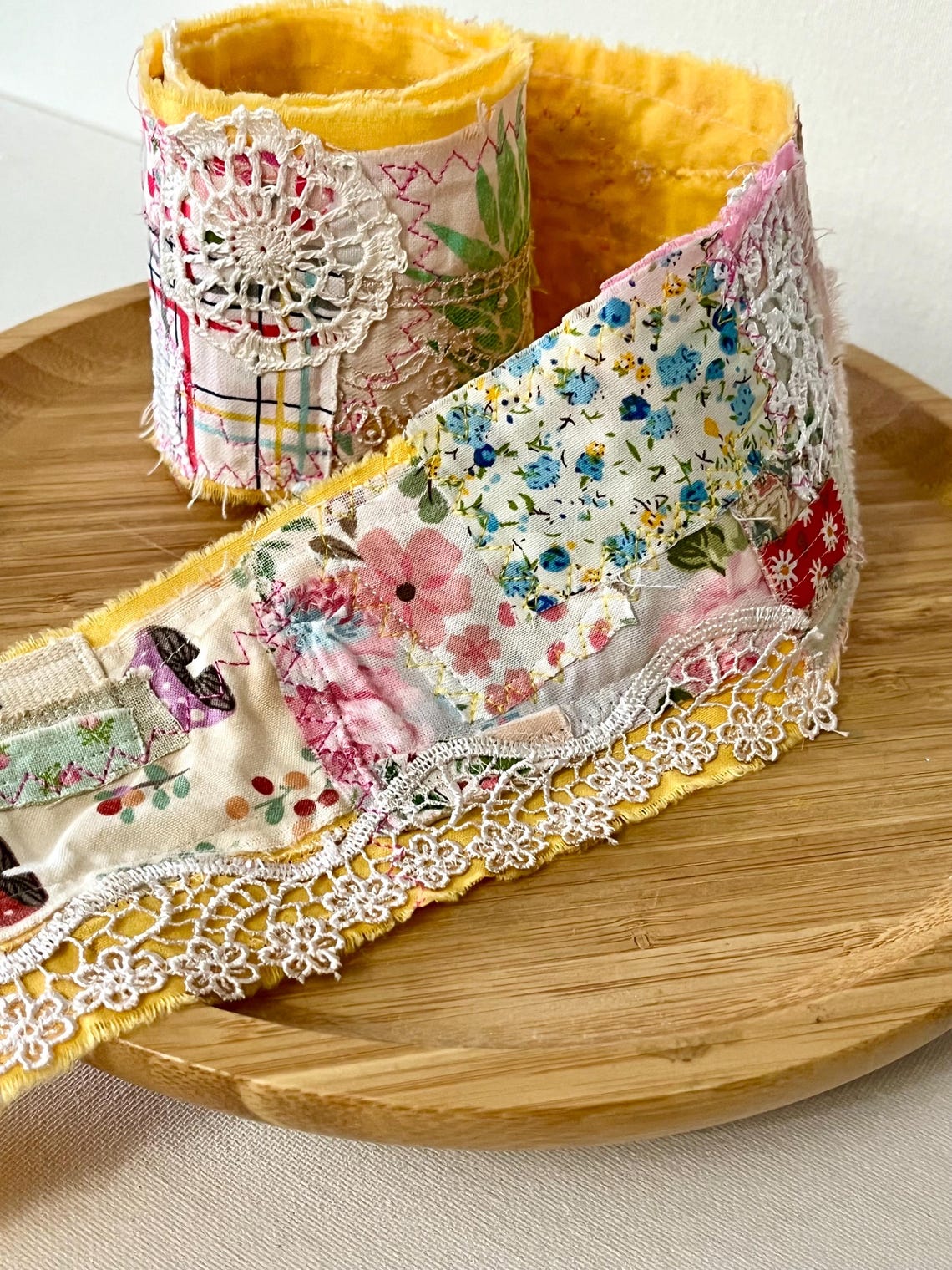 Handmade Cotton Snippet Roll: Vintage Fabric & Crochet Lace - Etsy