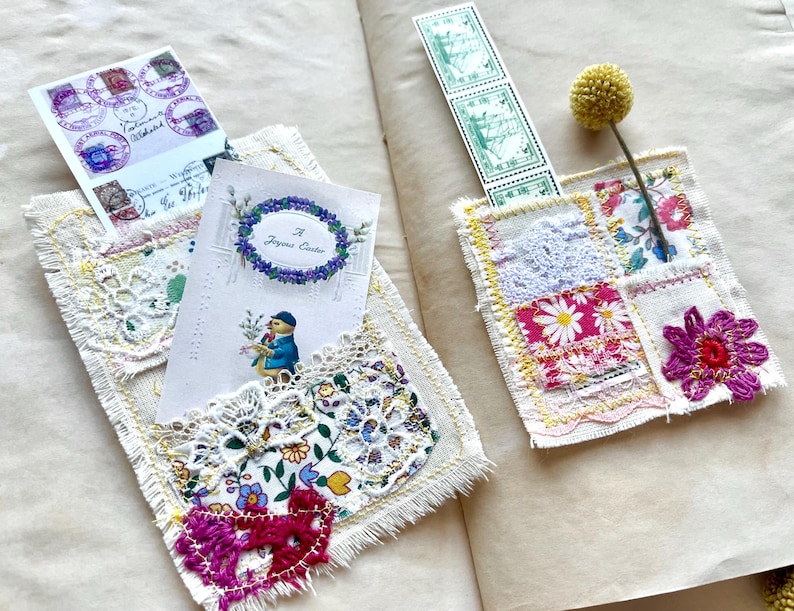 Handmade Fabric Journal Pockets: Fabric Art Ephemera Set of 2 - Etsy