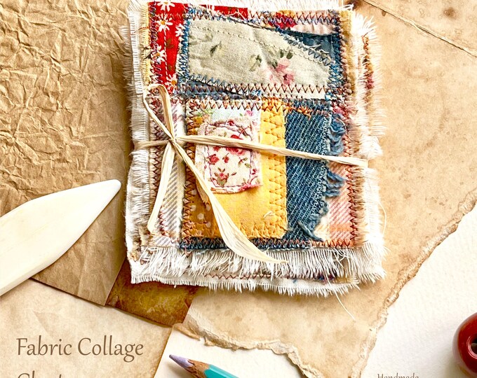 Textile Art Clusters: Vintage & Modern Fabrics, Crochet Florals, (large ...