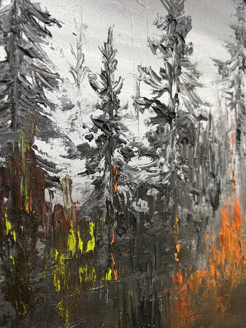 Burning Forest Oil Painting on Canvas, Emotional Wildfire Artwork ...