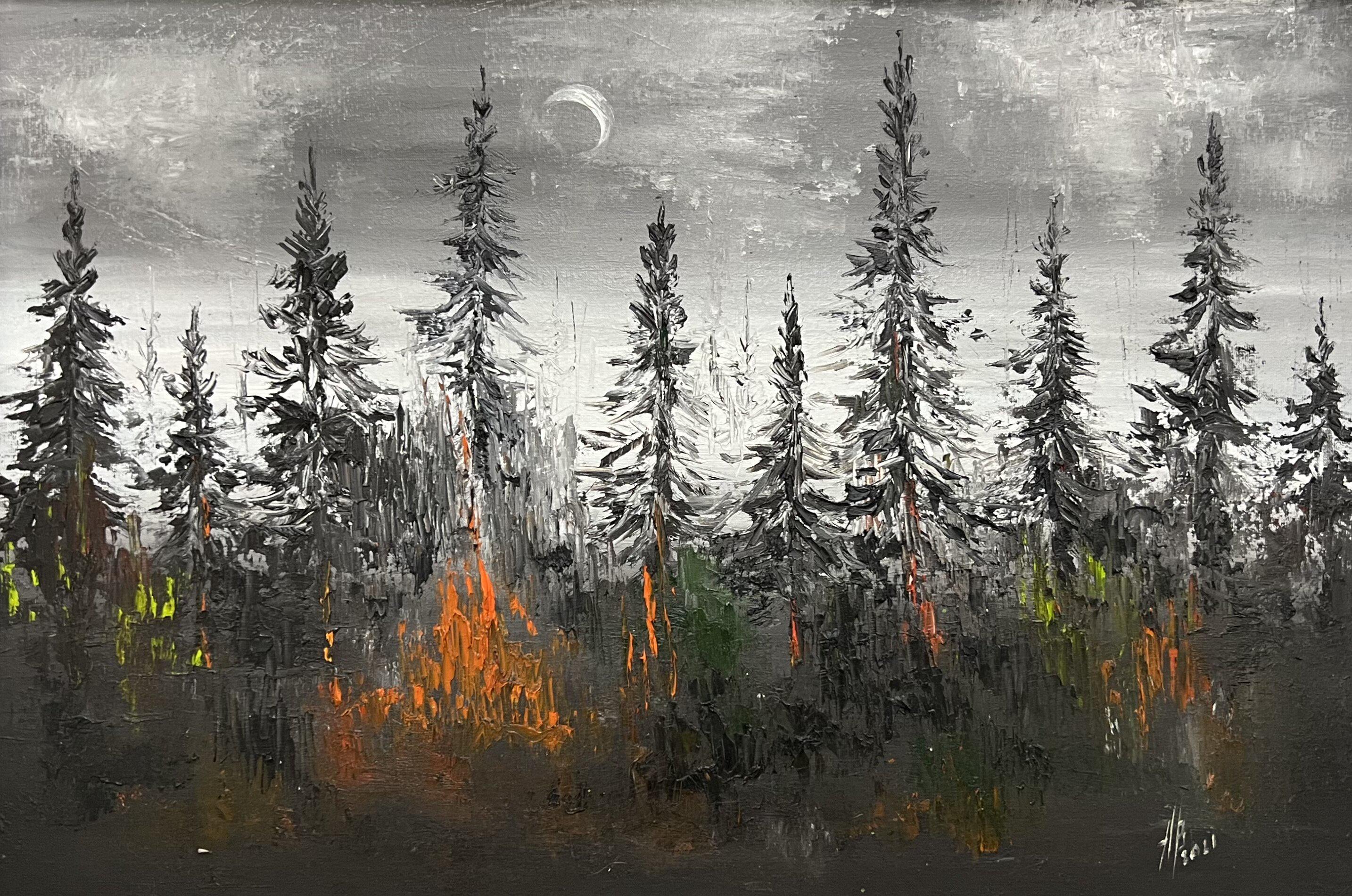Burning Forest Oil Painting on Canvas, Emotional Wildfire Artwork ...