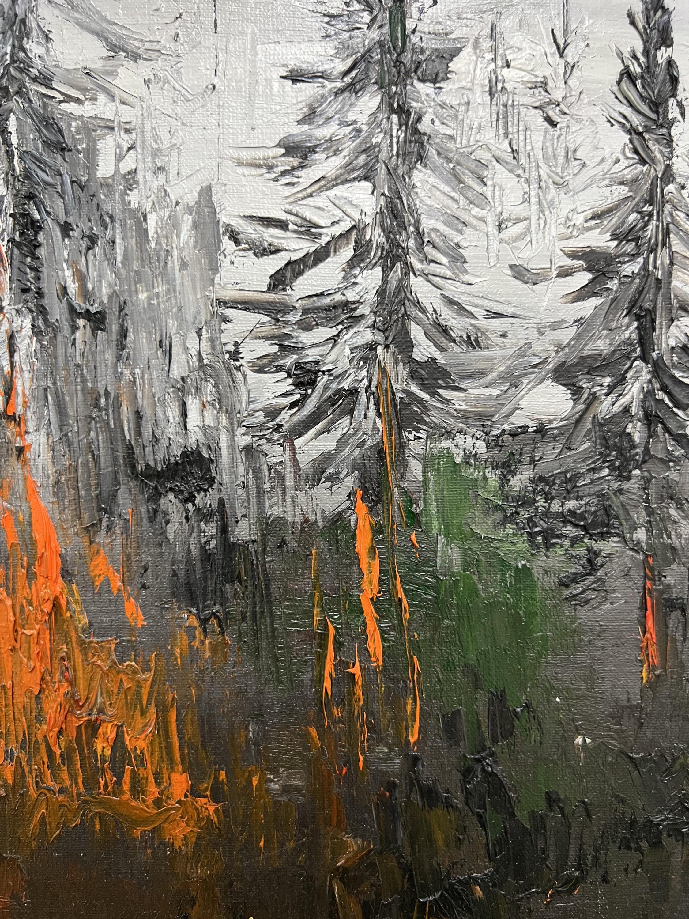 Burning Forest Oil Painting on Canvas, Emotional Wildfire Artwork ...