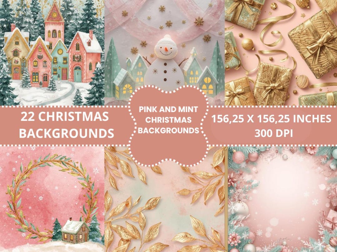 Pink Mint Christmas Digital Paper | Soft Pastel Holiday Backgrounds ...