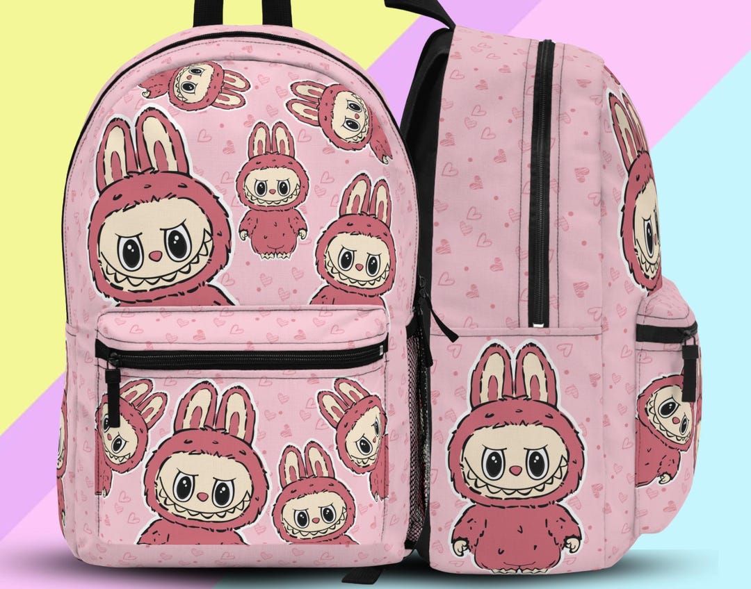 Labubu Inspired Pink Backpack, Labubu Themed Bag, Holds Laptops, Labubu ...