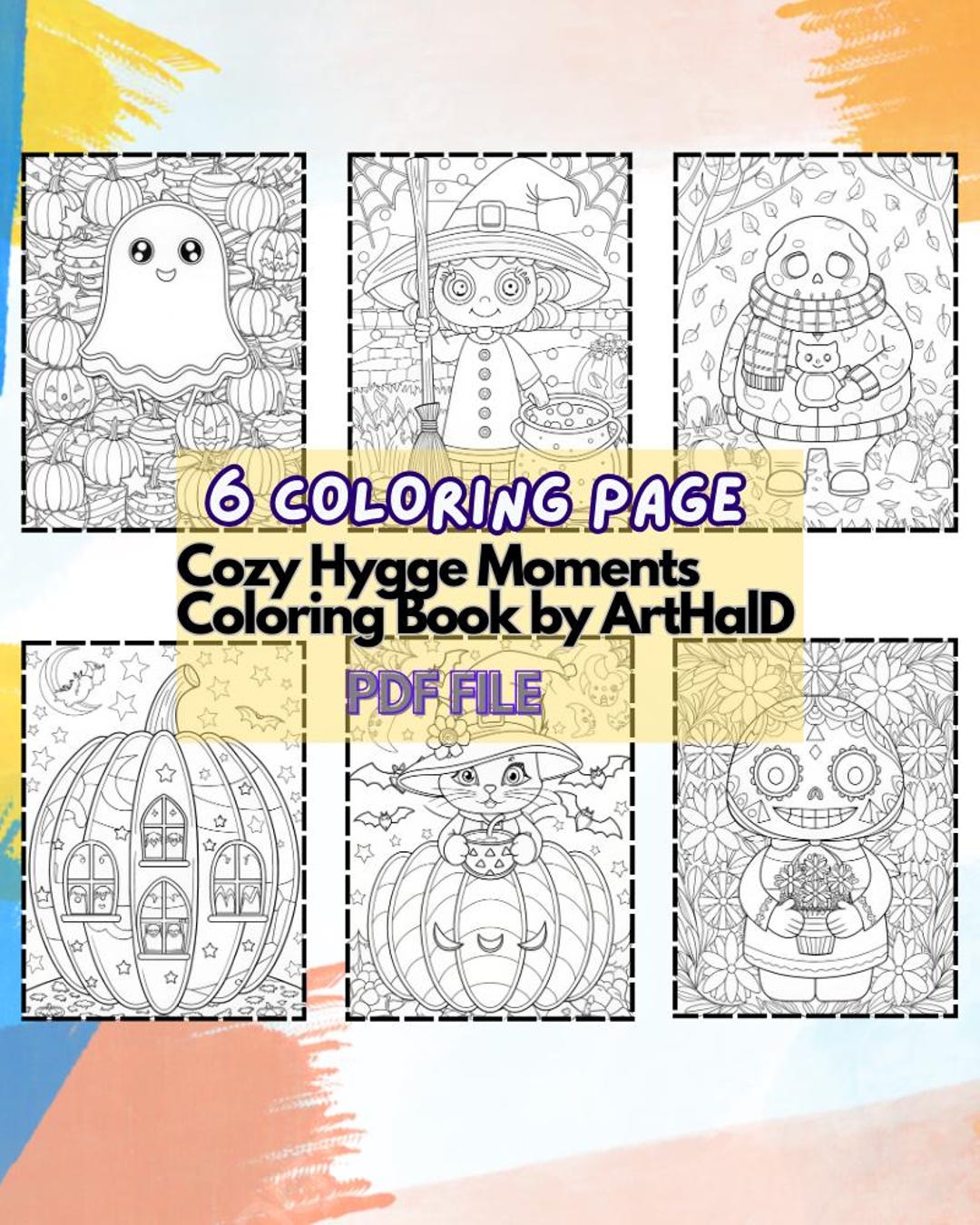 Spooky Hygge Halloween Coloring Pages, 11 Printable PDF Sheets, Cute ...