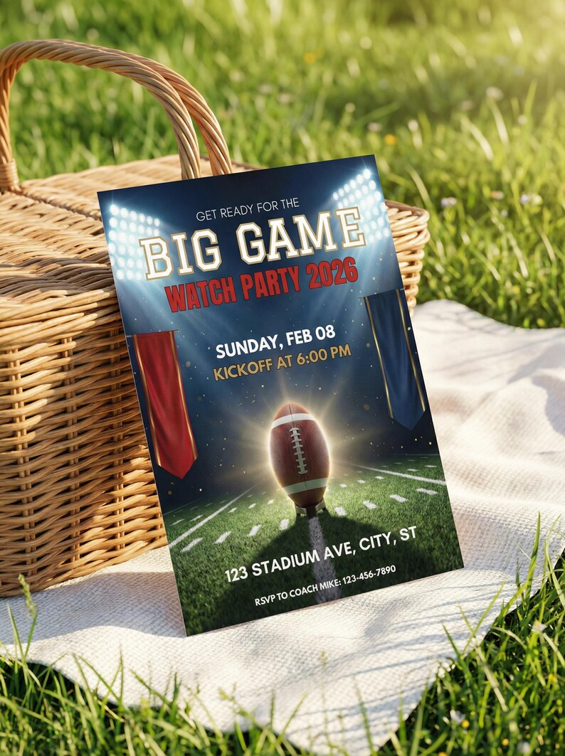 Big Game LX 2026 Super Bowl Watch Party Invitation Editable Football ...