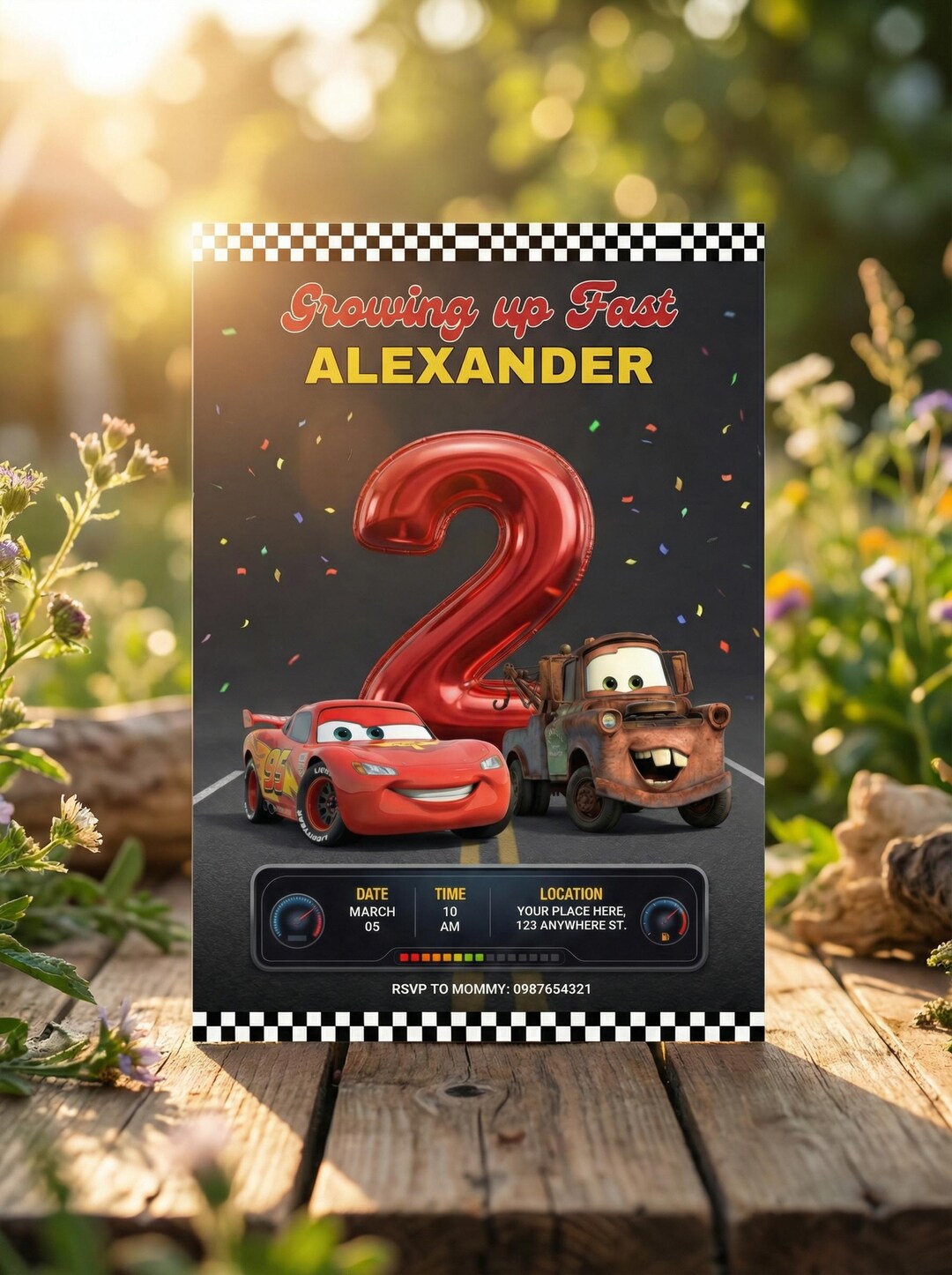 Two Fast Birthday Invitation Lightning Mcqueen Cars Theme 2nd Birthday ...
