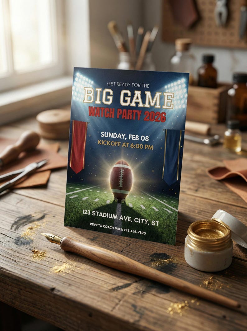 Big Game LX 2026 Super Bowl Watch Party Invitation Editable Football ...