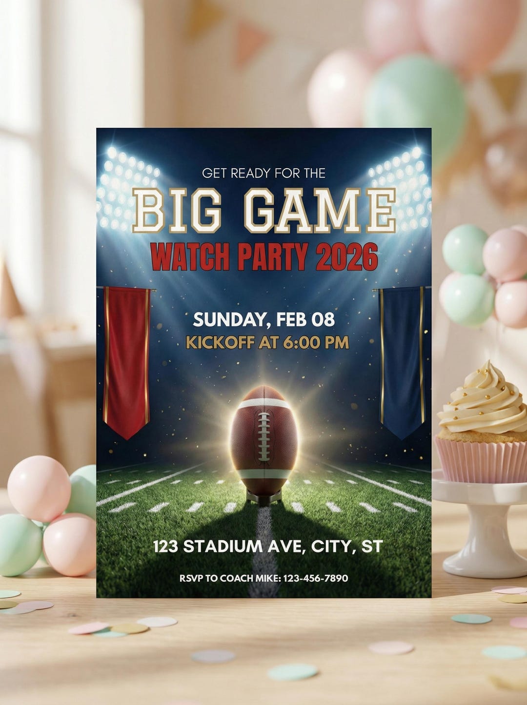 Big Game LX 2026 Super Bowl Watch Party Invitation Editable Football ...