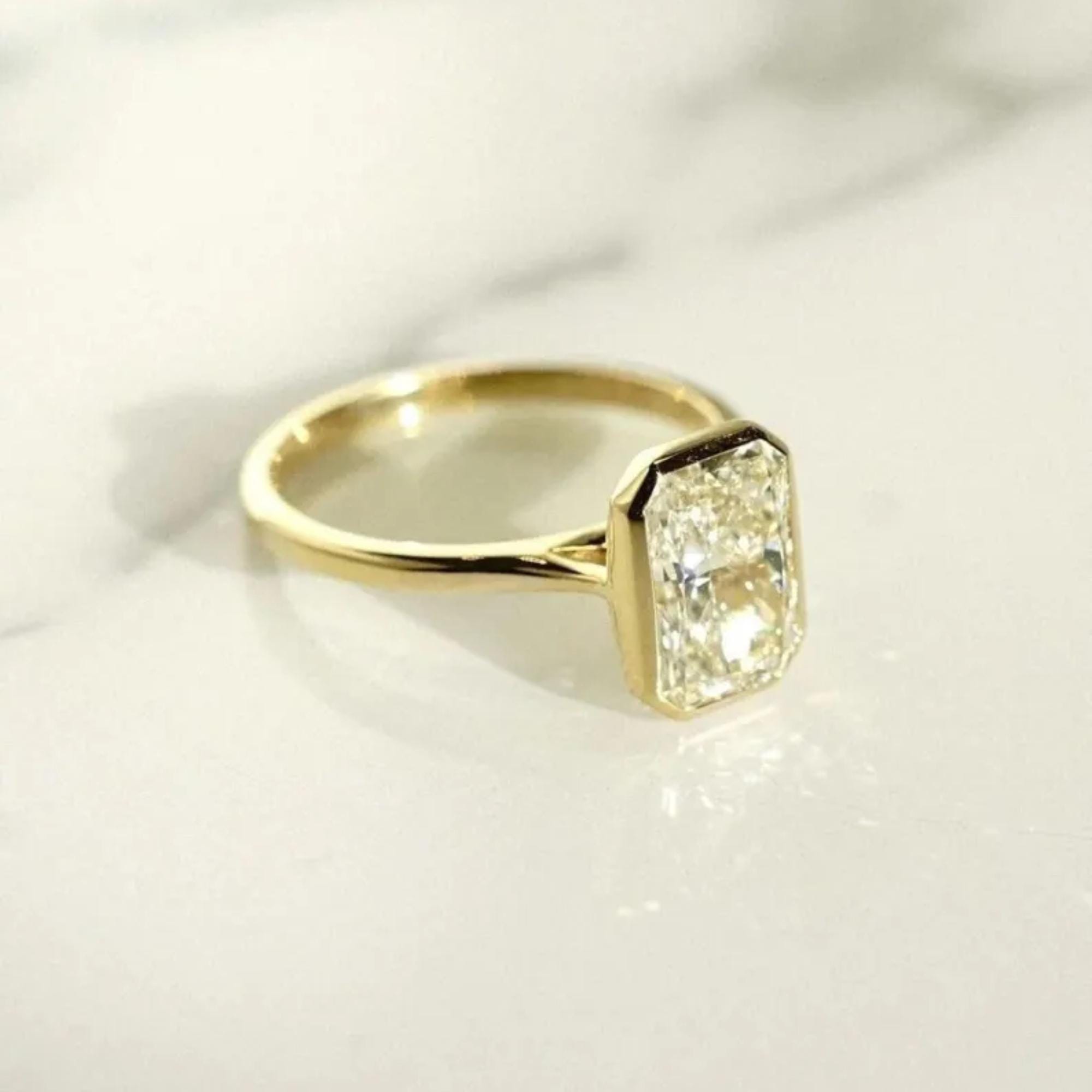 Modern Iced Out Radiant Cut Solitaire Ring, 14k Solid Yellow Gold ...