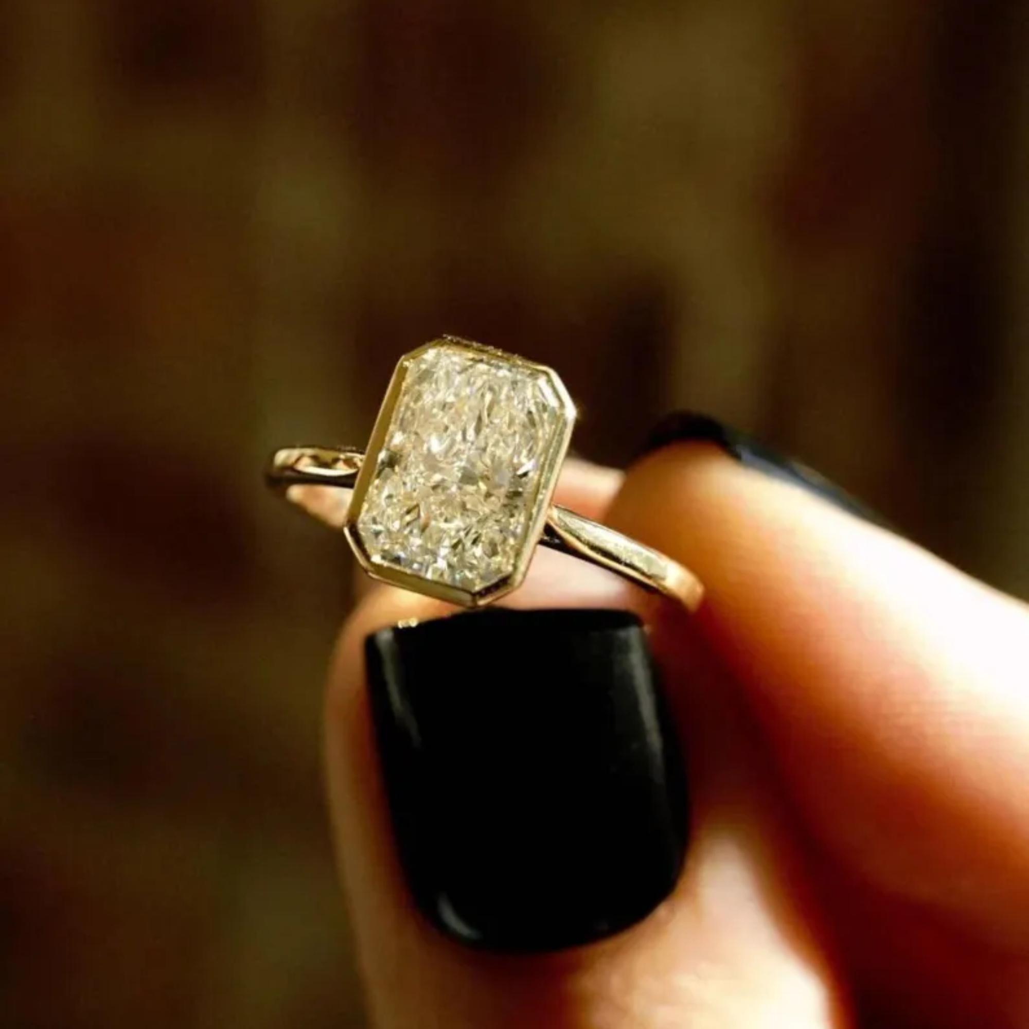 Modern Iced Out Radiant Cut Solitaire Ring, 14k Solid Yellow Gold ...