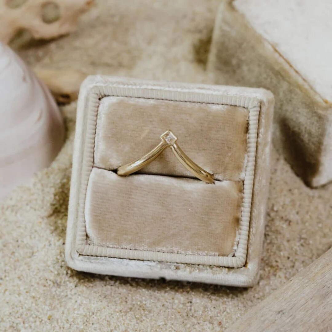 V Shape Solid Gold Band, Princess Cut Diamond Band, Gold Matching Band ...