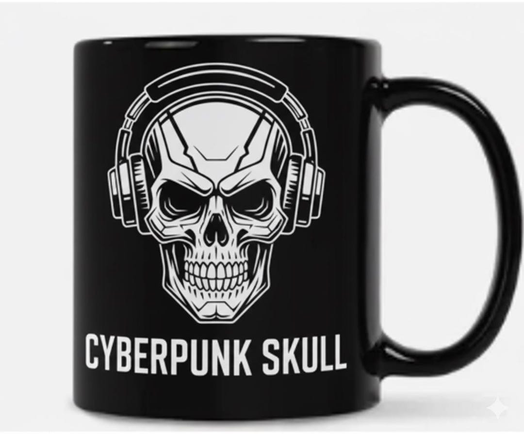 Cyberpunk Skull Ceramic Mug, Edgy Gothic Coffee Cup, Futuristic Skull ...
