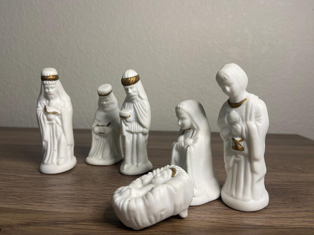 Miniature White and Gold Nativity Scene - Etsy
