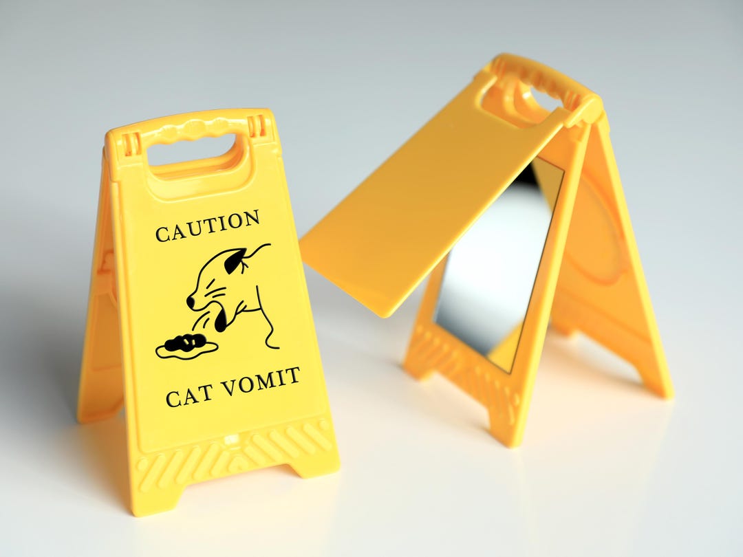 Miniature Cat Vomit Caution Sign: Funny Desk Decor for Cat Lovers - Etsy