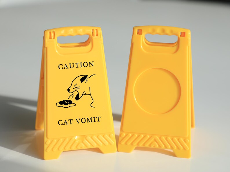 Miniature Cat Vomit Caution Sign: Funny Desk Decor for Cat Lovers - Etsy