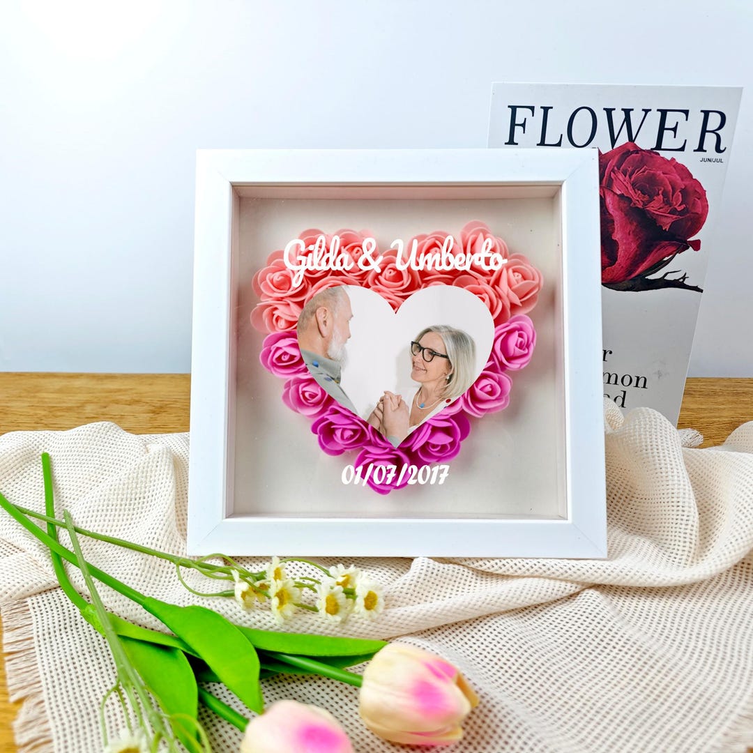 Customized Big Love Photo Couple Flower Shadow Box, Rose Shadow Box ...