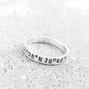 Silver GPS Ring Longitude Latitude Ring for Men & Women Sterling Silver ...