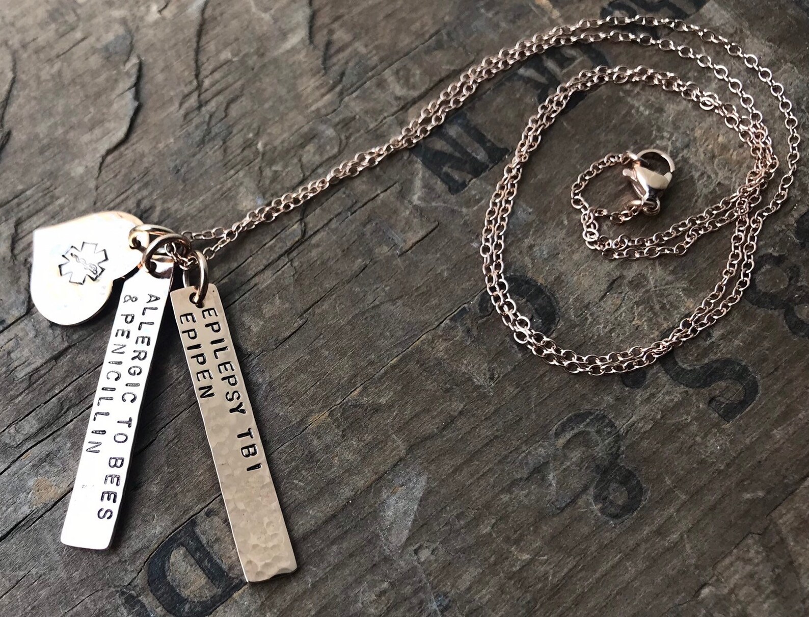 Rose Gold Medical Jewelry Medical Alert Necklace Diabetic Alert Custom ...