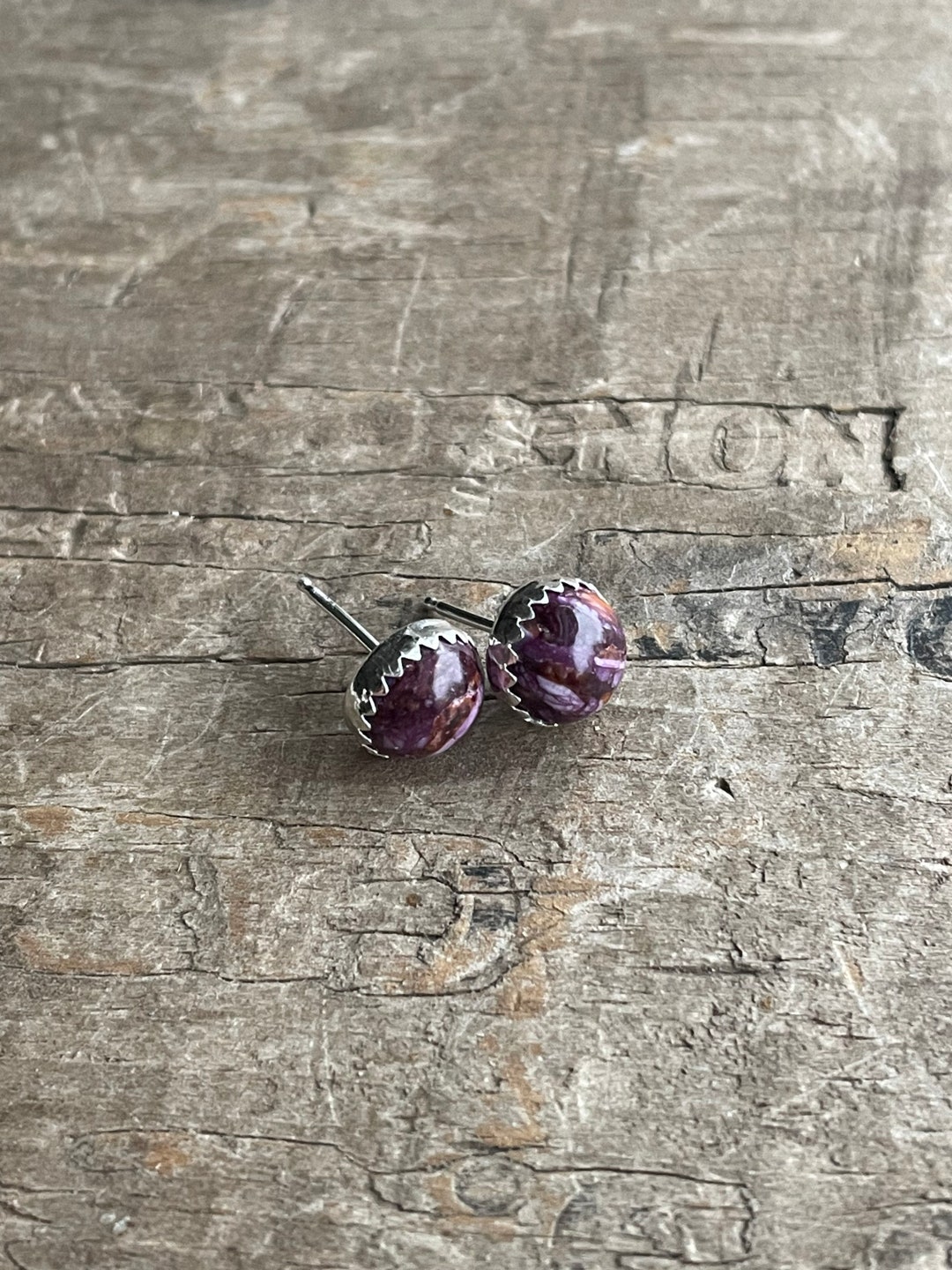 Purple Stud Earrings Sterling Silver 8mm Purple Oyster Gemstone Stud ...
