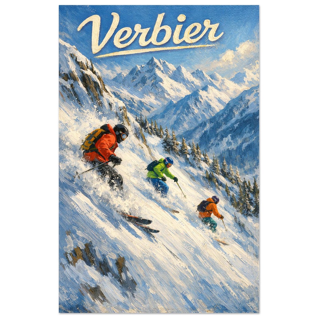 Verbier Freeride Ski Poster – Winter Sports Acrylic Print, Alpine Wall ...