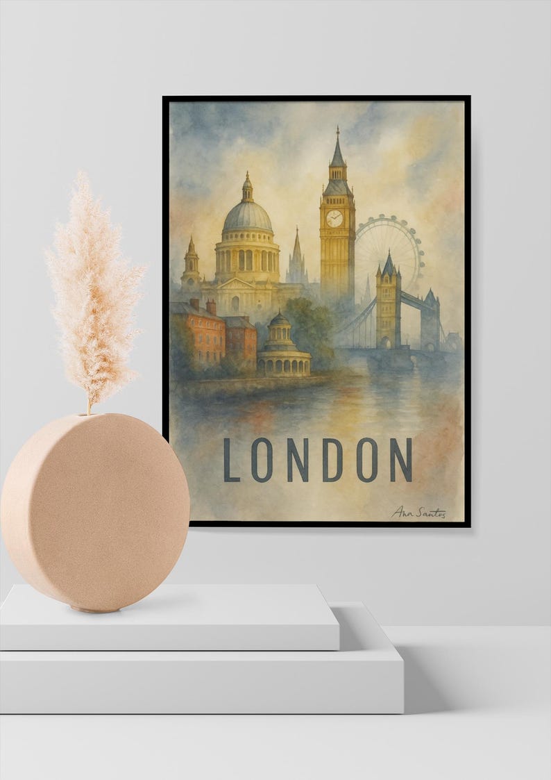 London Skyline Watercolor Poster: Signed Urban Landscape Art Print - Etsy