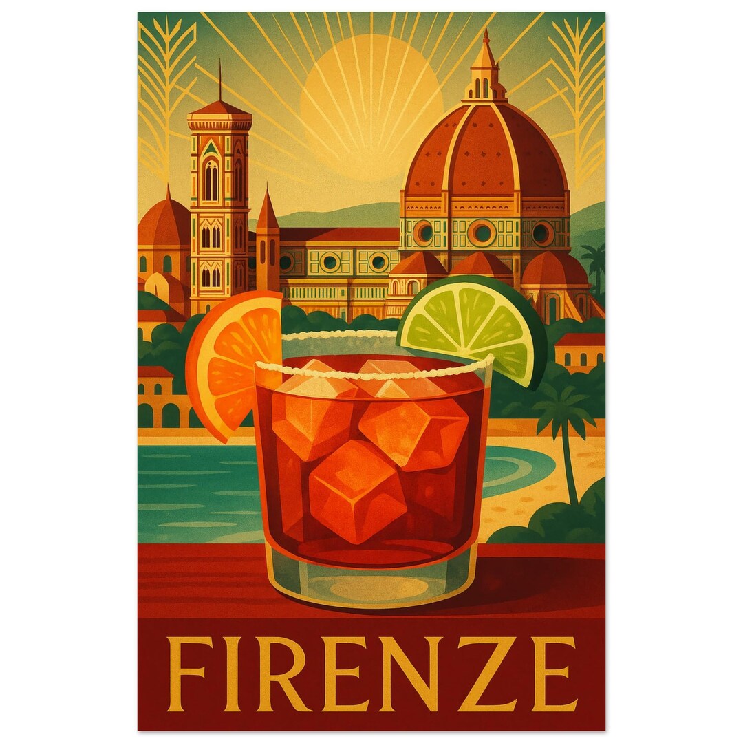 Art Deco Negroni Cocktail Poster: Florence Italy Travel Poster Print - Etsy