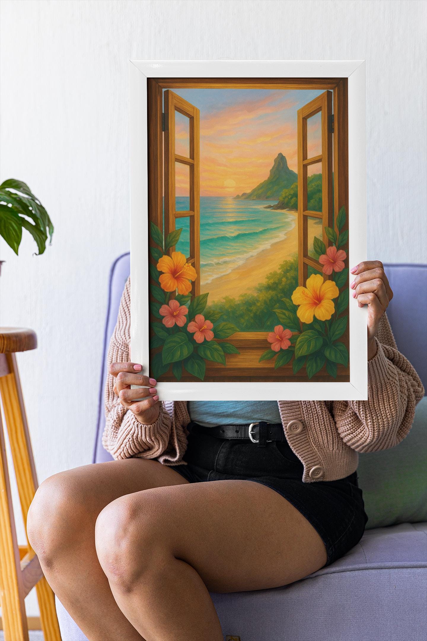 Beach Sunset Poster • Tropical Ocean Window View Wall Art • Coastal ...