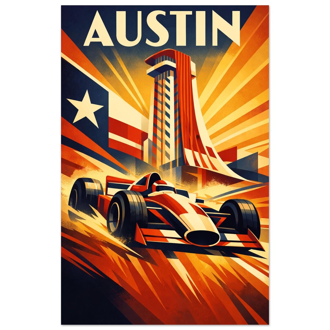 Austin Grand Prix Art Deco – Vintage Race Car Poster, Formula 1 Texas ...