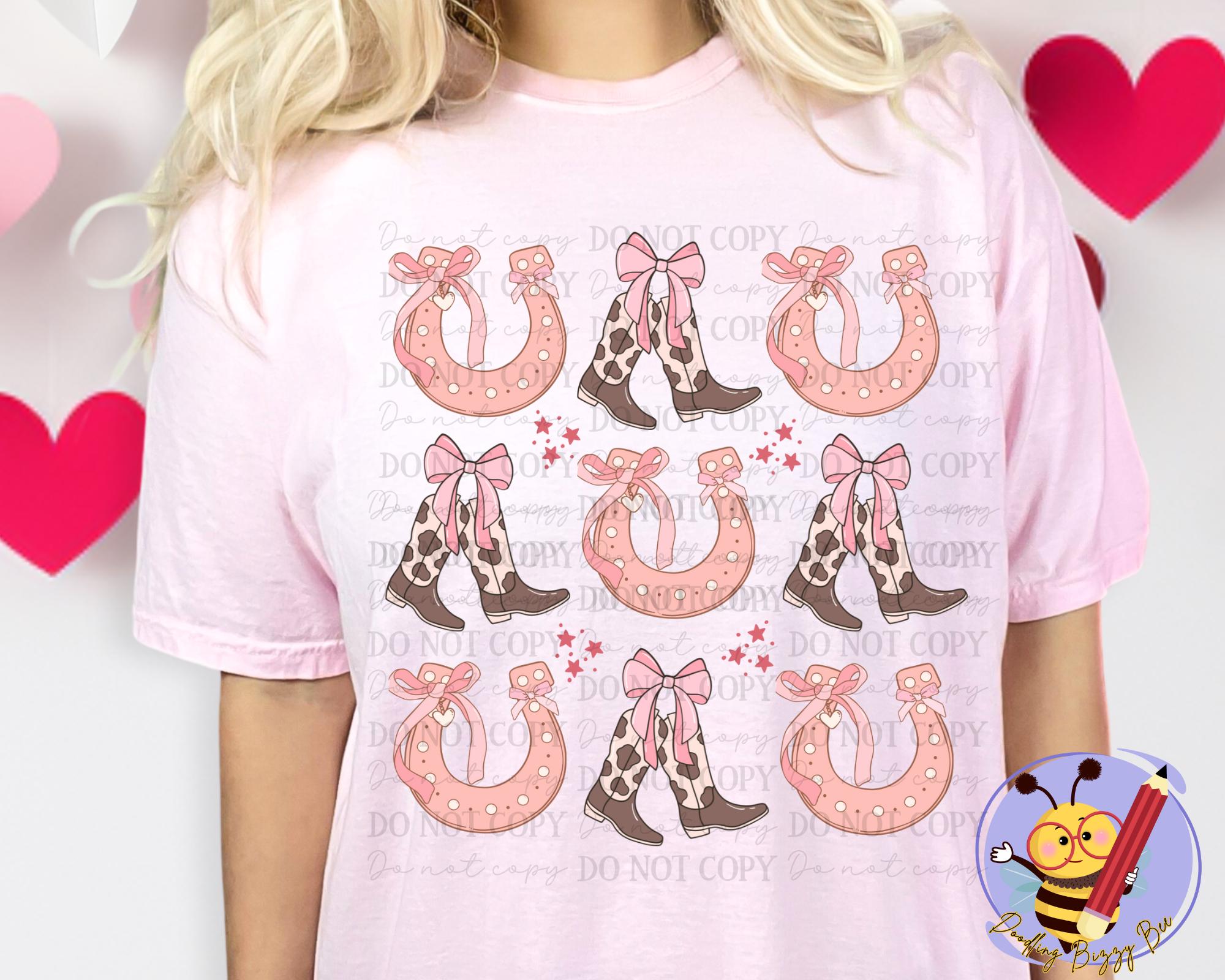 Cowboy Boots & Horseshoes Coquette Bow Pink PNG Transparent Background ...