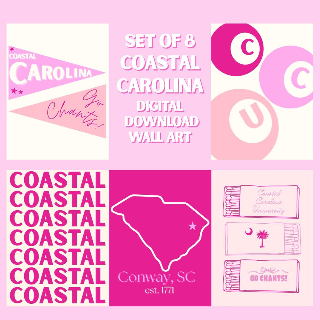 Set of 8 Pink Coastal Carolina University Poster Digital Downloads, CCU ...