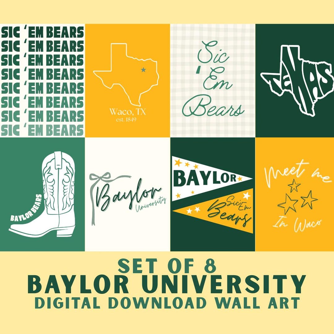 Set of 8 Baylor University Poster Digital Download, University Student ...