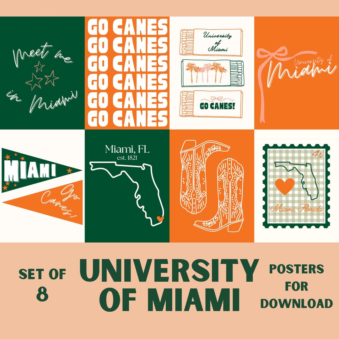 Set of 8 University of Miami Poster Digital Download, University ...
