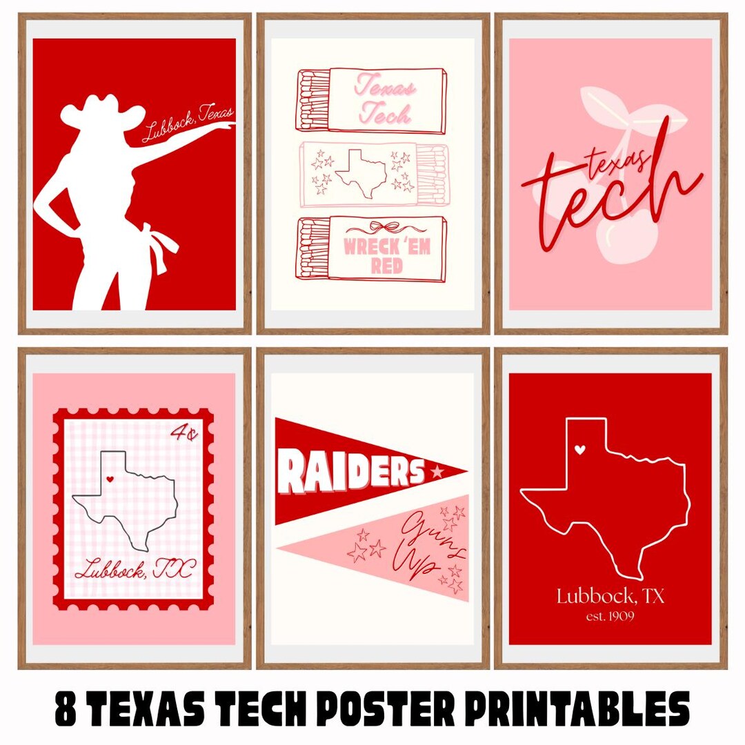 Set of 8 Texas Tech University Poster Digital Downloads, Lubbock TX ...