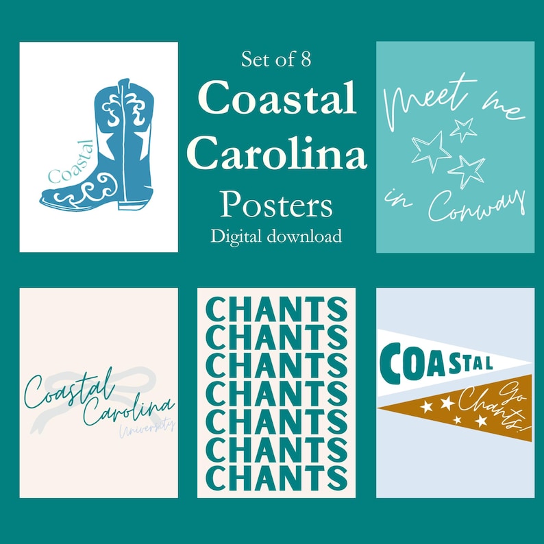 Set of 8 Coastal Carolina University Poster Digital Downloads, CCU ...