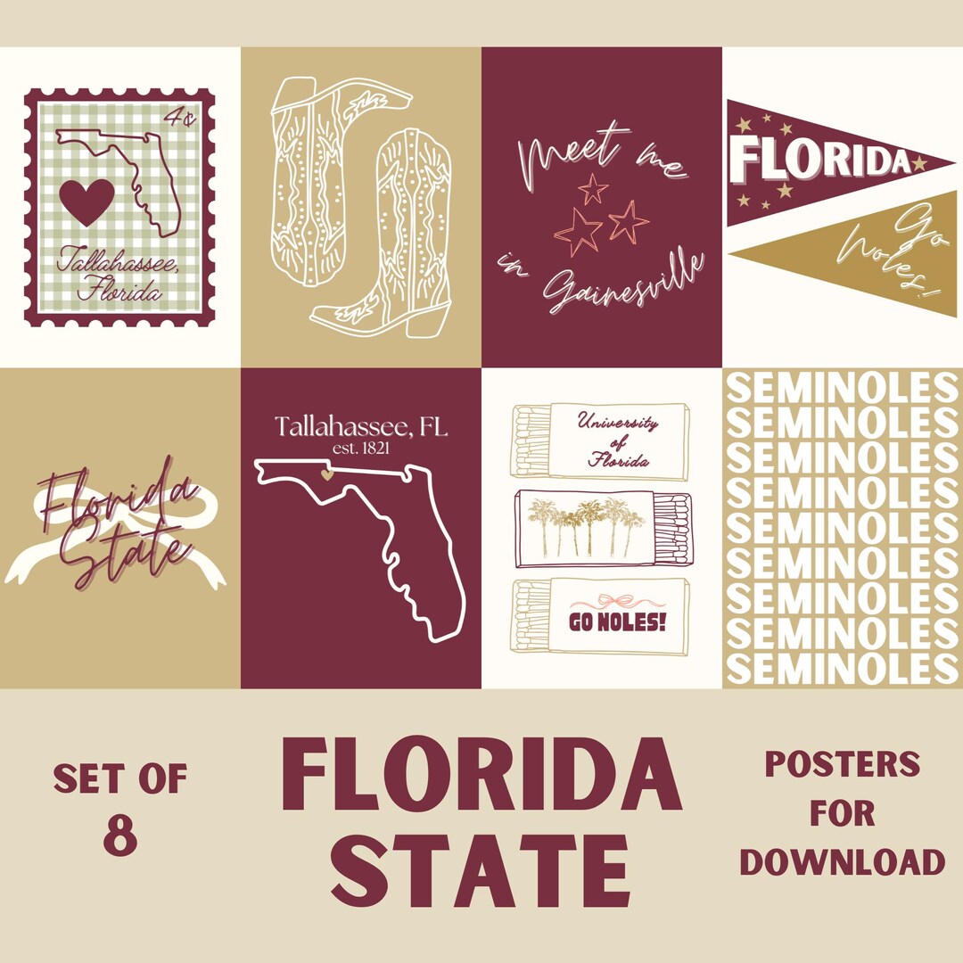Set of 8 Florida State Posters Digital Download, UF Student Gift ...