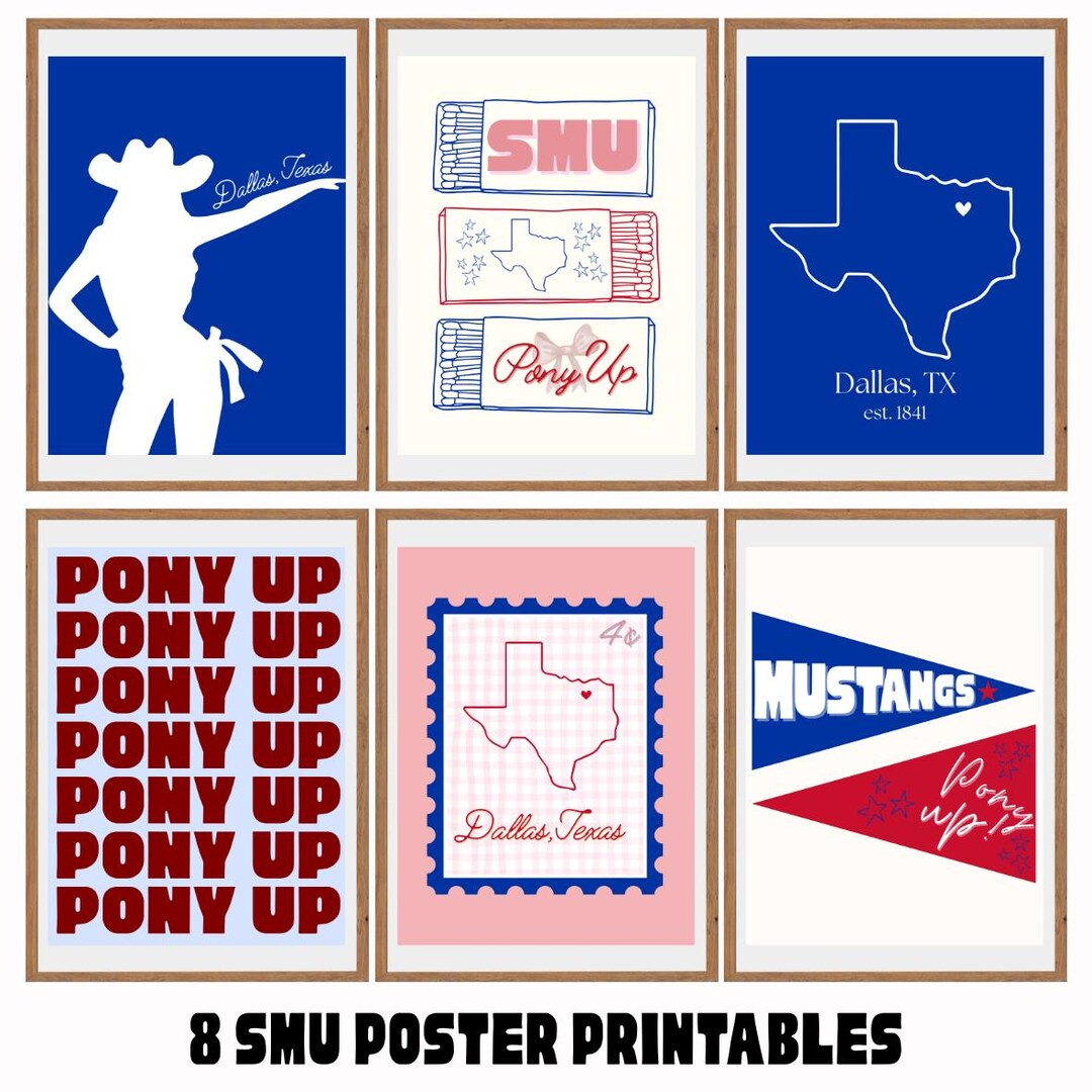 8 SMU Posters Digital Download, Dallas College Student Dorm Room Decor ...