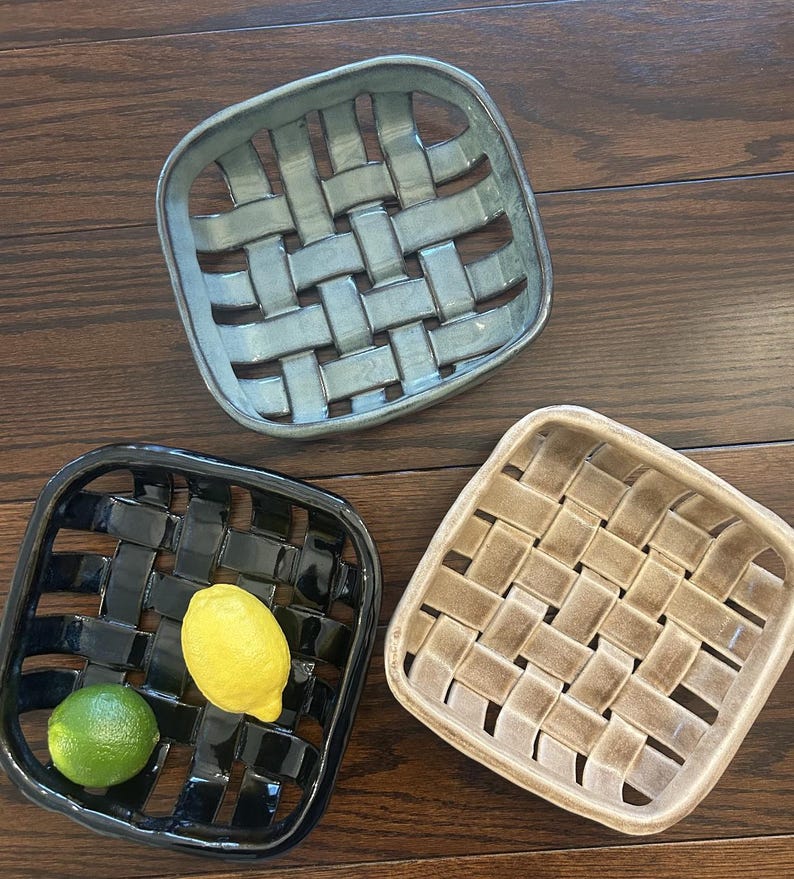 Hand Woven Clay Basket, Baby Blue, Fruit Basket, Bread Basket, Unique ...