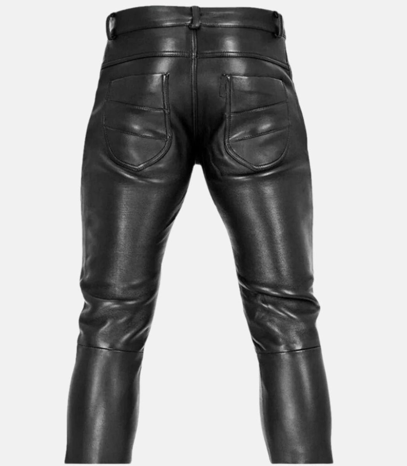 Handcrafted Men’s Black Leather Pants With Flap Closure - Etsy