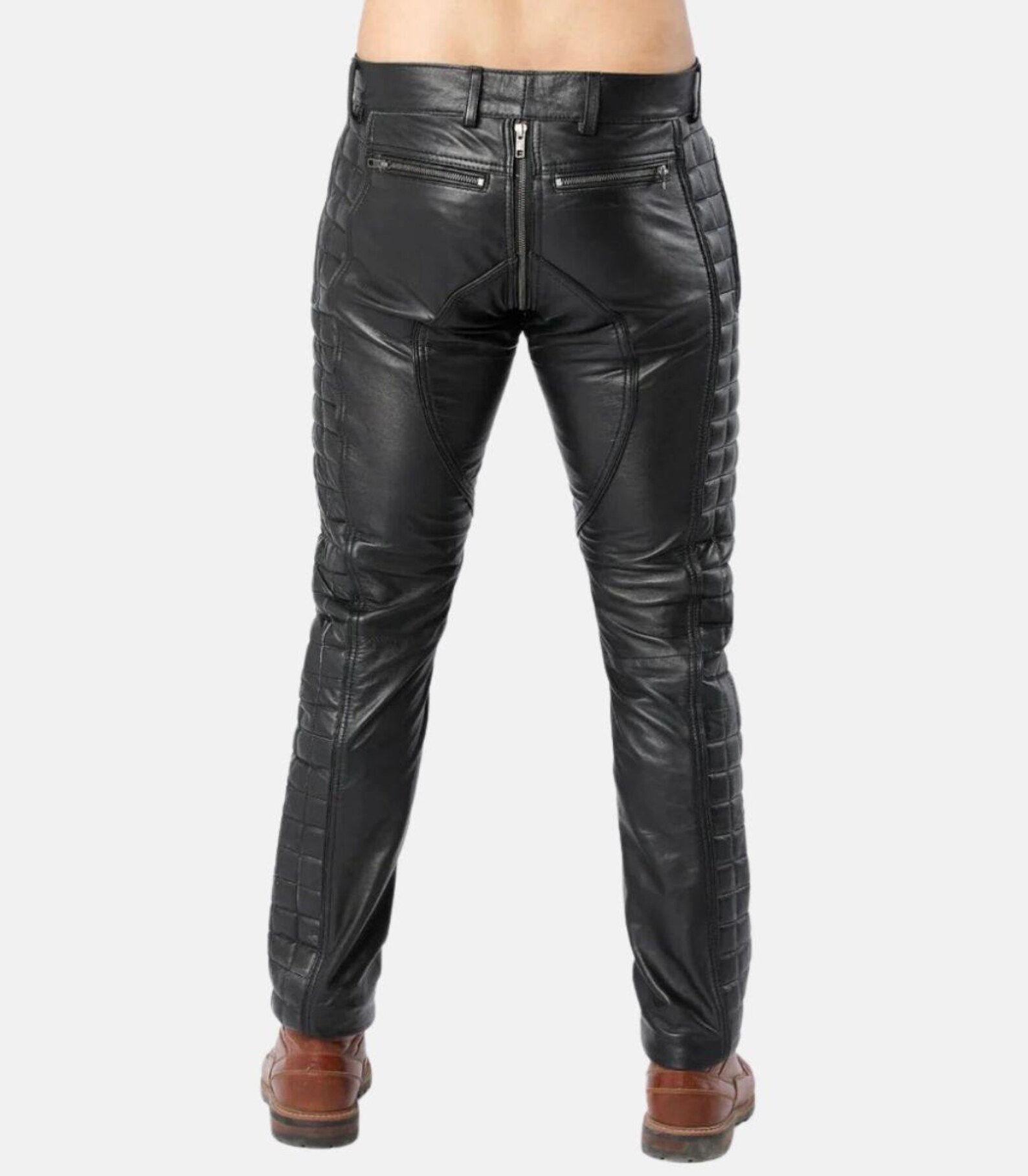 Men’s Black Slim Fit Leather Pants With Back Zipper - Etsy