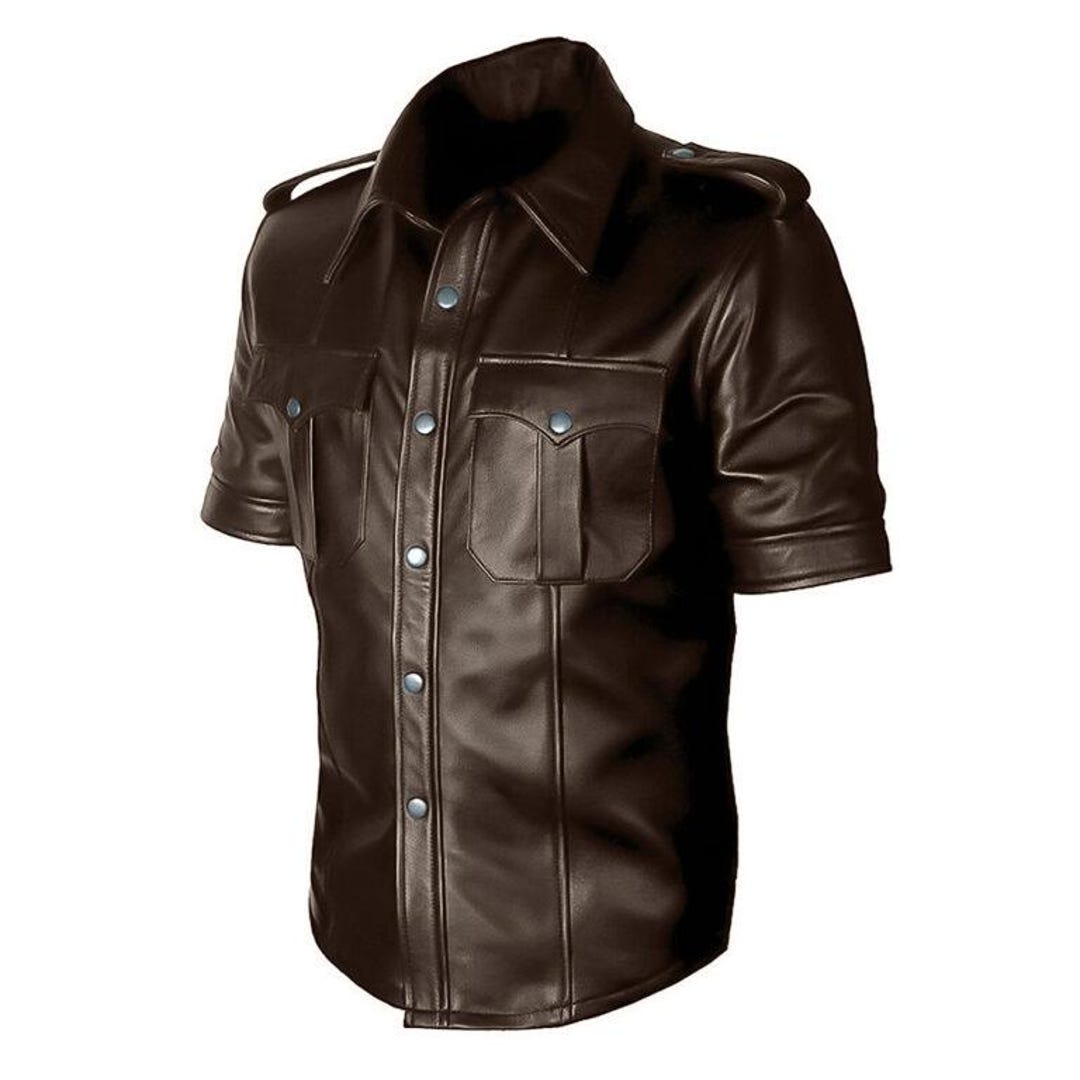 Mens Brown Police Uniform Leather Shirt - Etsy