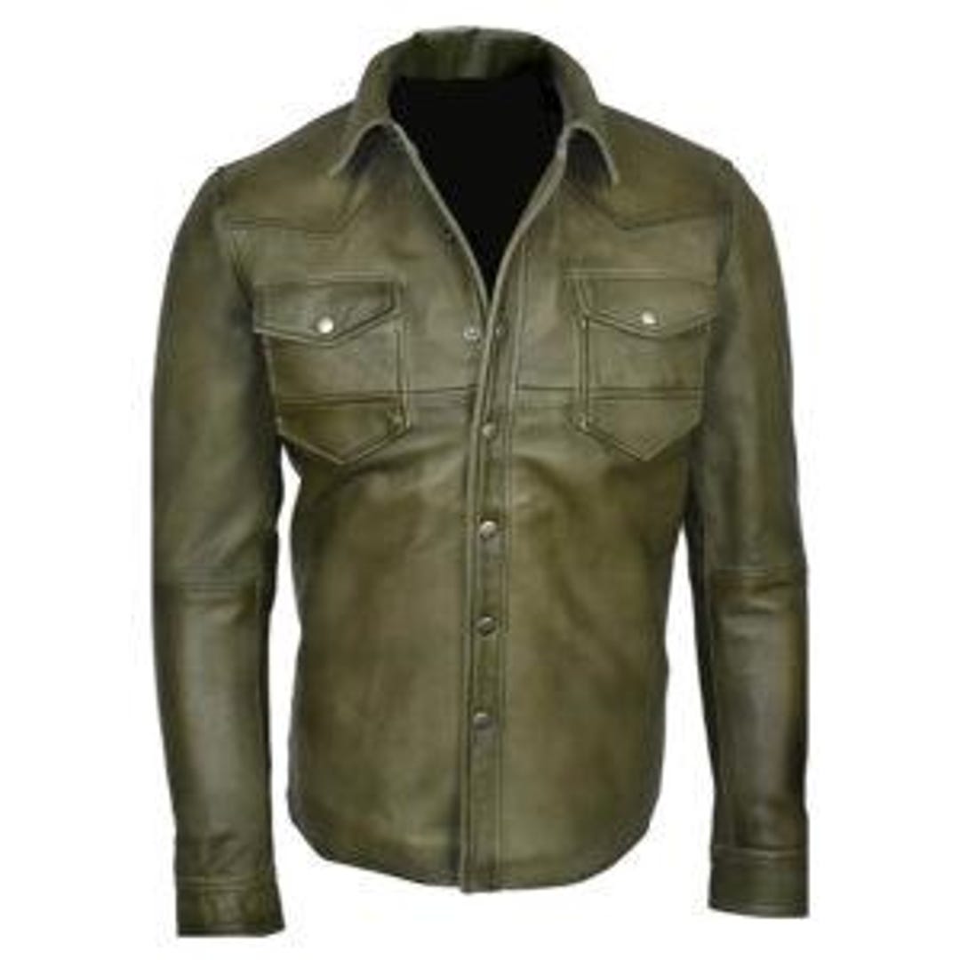 Mens Police Olive Green Leather Jacket - Etsy