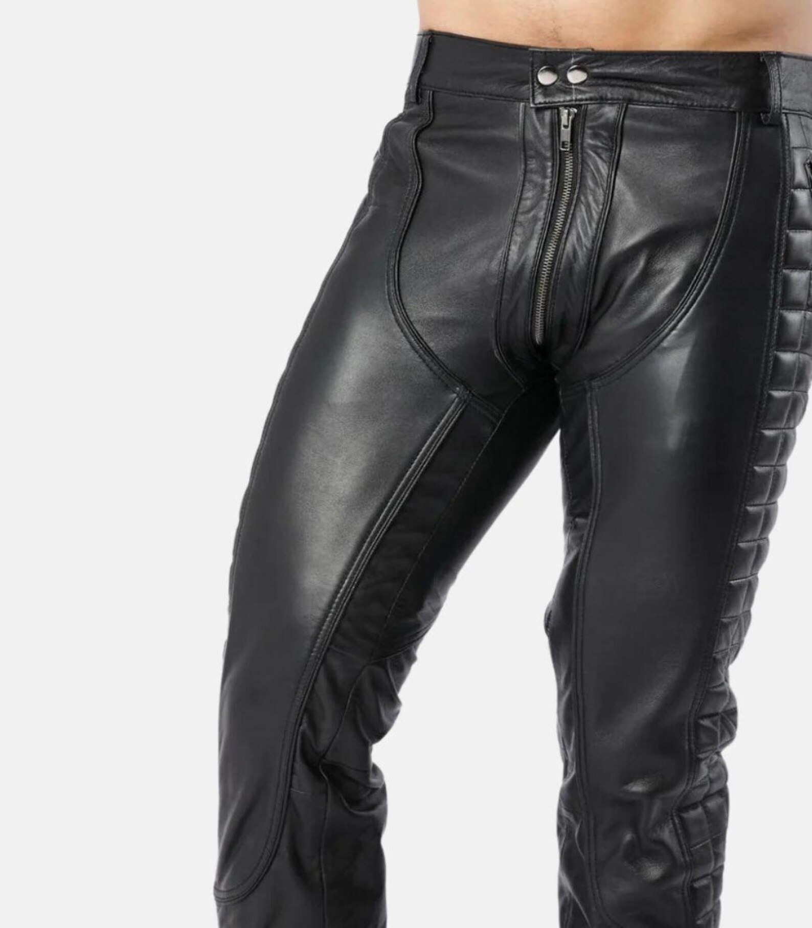 Men’s Black Slim Fit Leather Pants With Back Zipper - Etsy